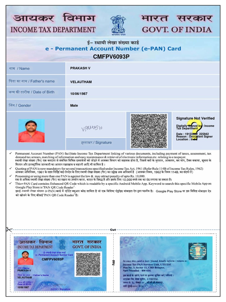 Certificate of Income Tax Filing for Prakash V Velautham Born 10/06 ...