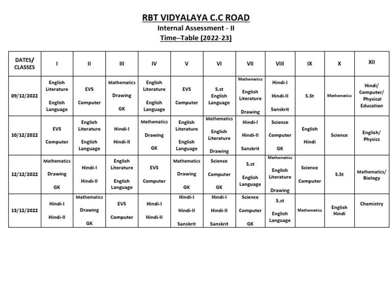 Time Table RBT CC 2022 | Download Free PDF | Science