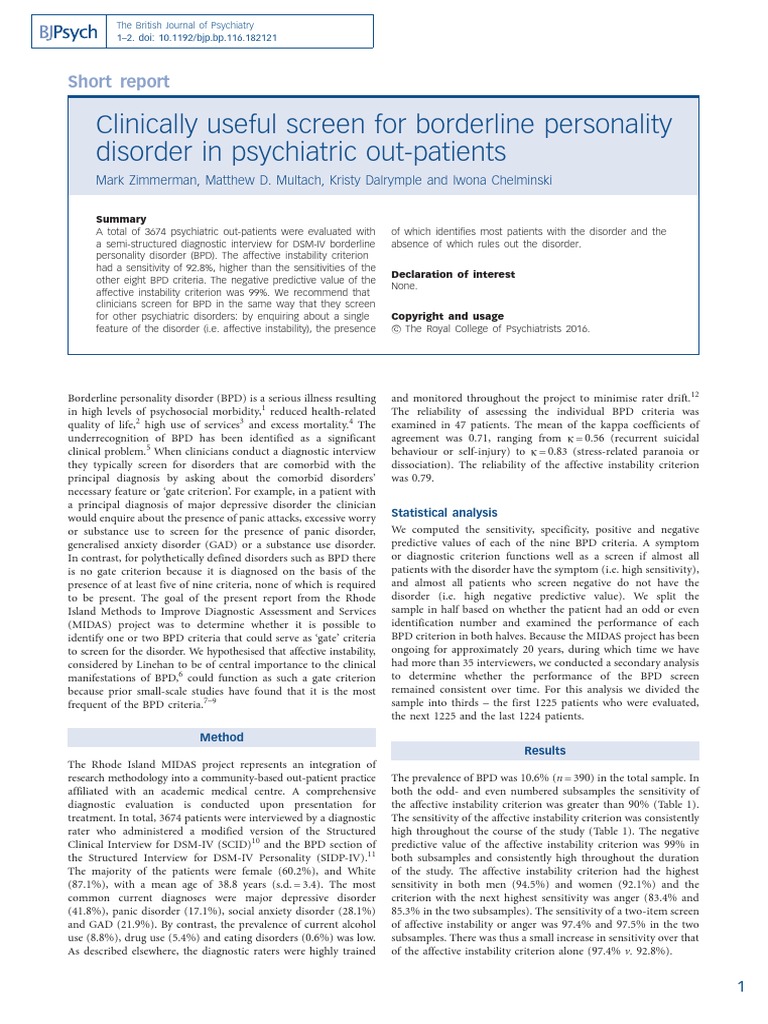 Borderline Screening | PDF | Borderline Personality Disorder | Mental ...