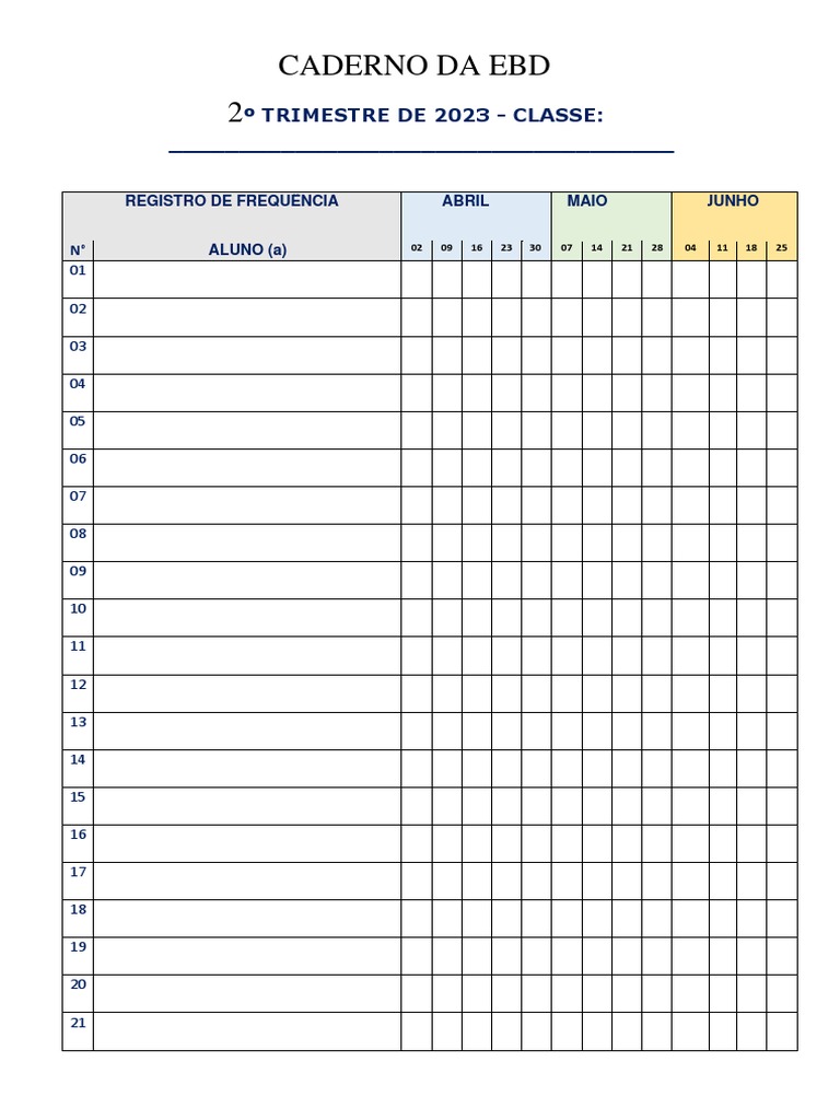 Registro de Frequência EBD 2023 | PDF