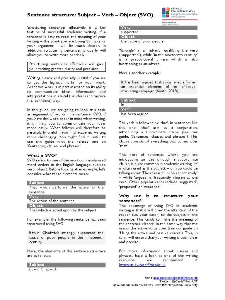 Grammar Sentence Structure SVO | PDF | Subject (Grammar) | Sentence ...