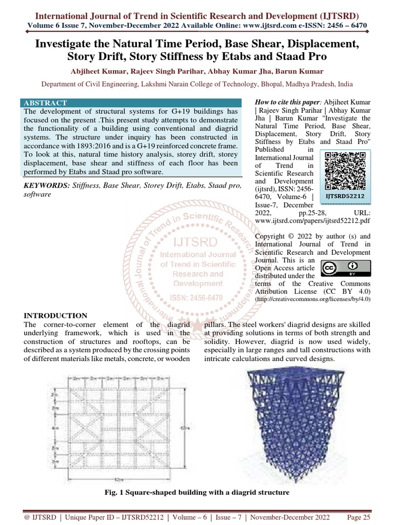 Investigate The Natural Time Period, Base Shear, Displacement, Story ...
