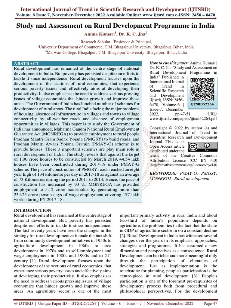 Study and Assessment On Rural Development Programme in India | PDF ...