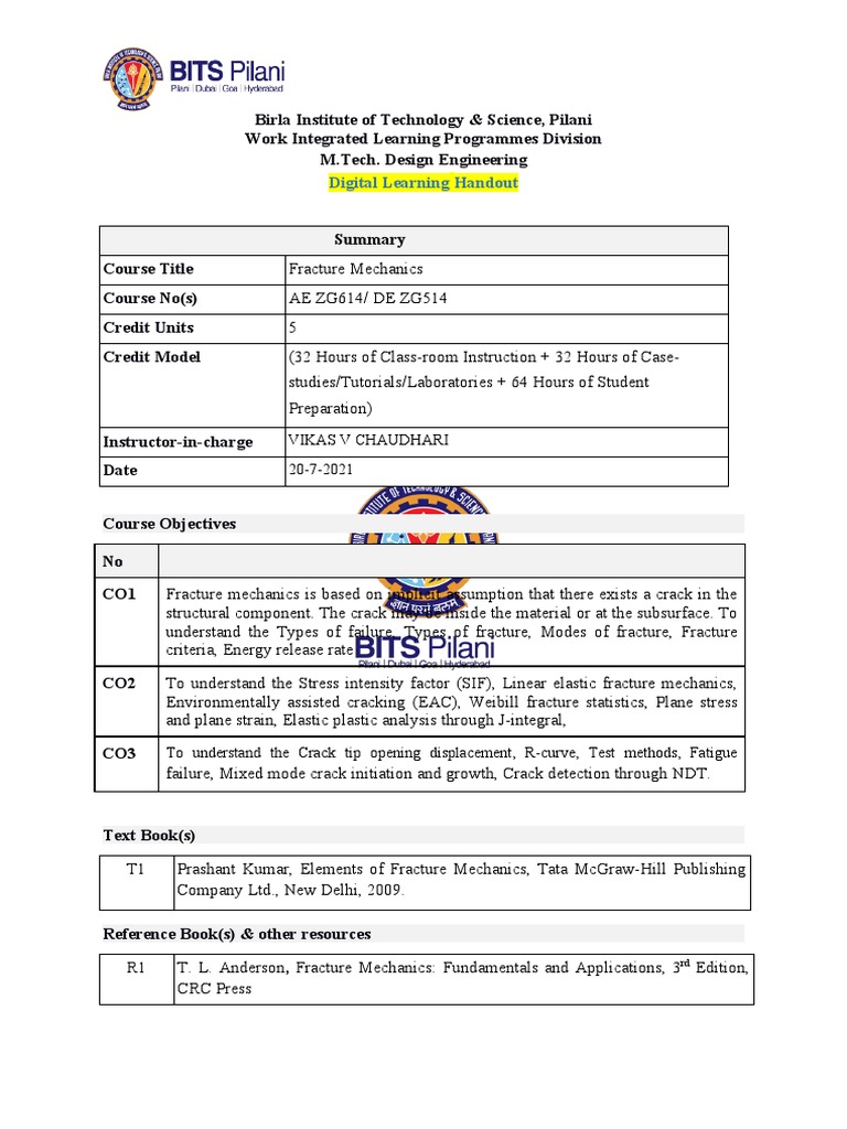 De ZG514 Course Handout | PDF | Fracture Mechanics | Deformation ...