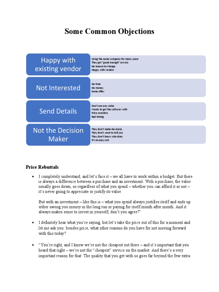 Most Common Objections | PDF | Prices | Business Most Common Objections | PDF | Prices | Business