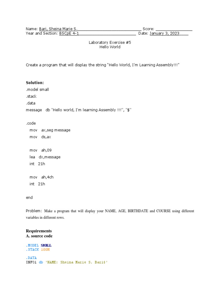 BARI - Activity 5 | PDF | Assembly Language | Software Engineering
