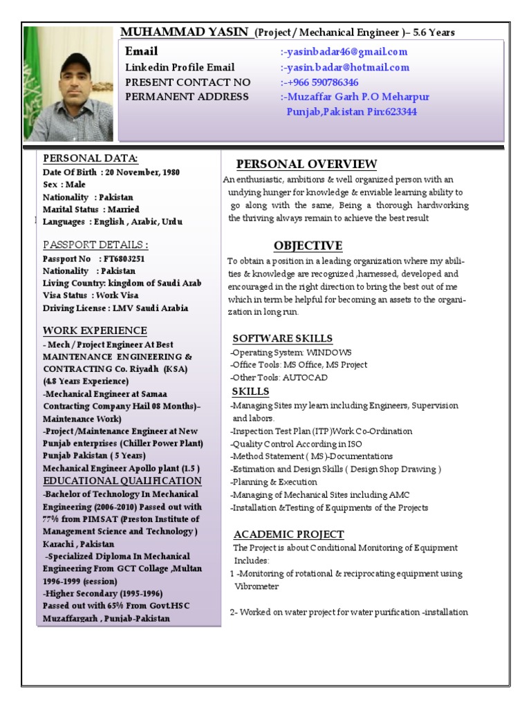 CV-Mechanical Engineer | Download Free PDF | Boiler | Pump