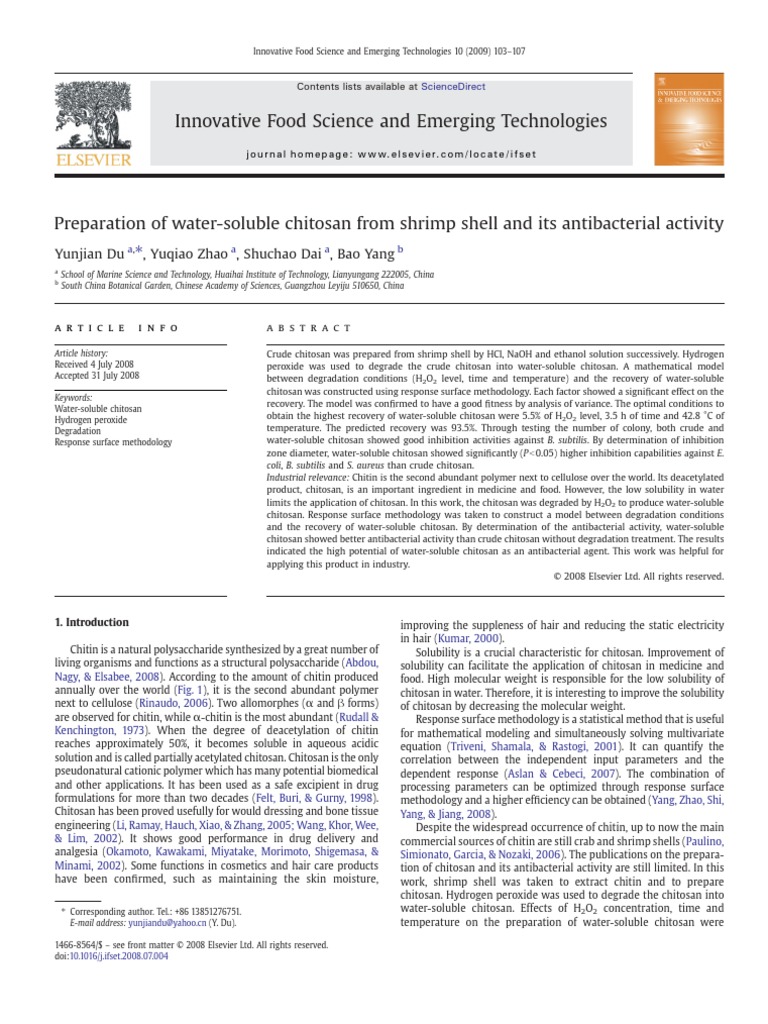 Preparation of Water-Soluble Chitosan From Shrimp Shell and Its ... Preparation of Water-Soluble Chitosan From Shrimp Shell and Its ...