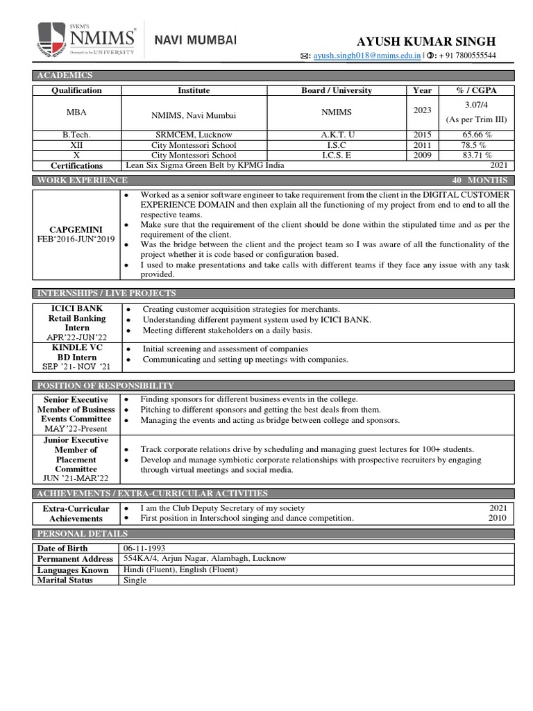Ayush Kumar Singh's Professional Profile | PDF | Internship | Job Hunting