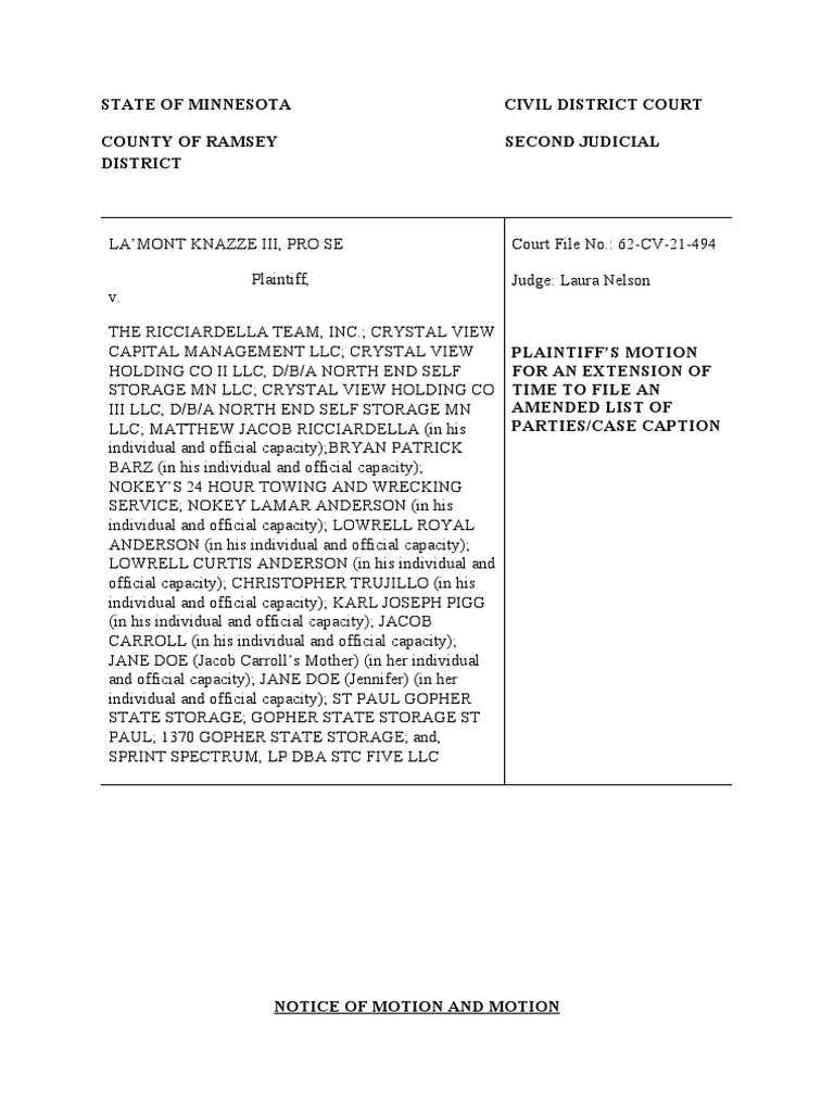 Motion For Extension | PDF | Pleading | Pro Se Legal Representation In ...