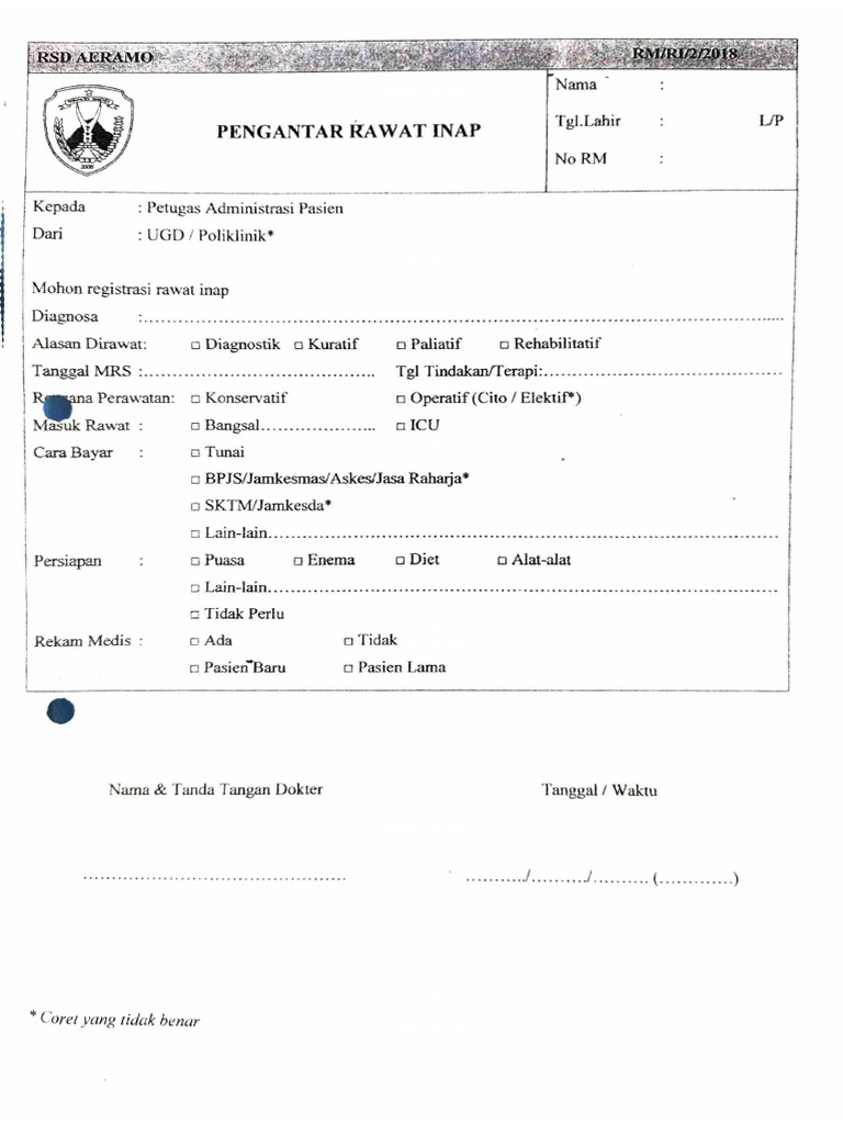 Form Pengantar Rawat Inap | PDF