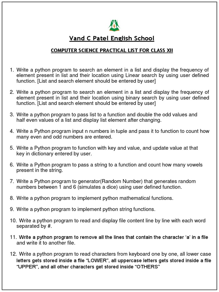 12 Python Practical List File 2021 22 Pdf Programming Computer Program 