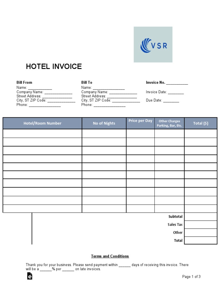 Hotel Invoice Template | PDF | Credit Card | Payments