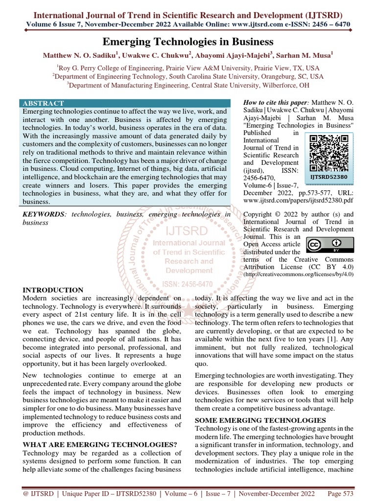 Emerging Technologies in Business | PDF | Internet Of Things ...