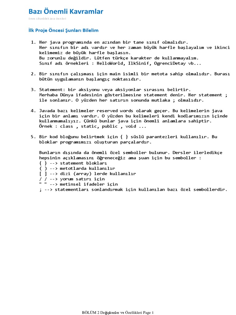 Bolum 2 Degiskenler Ve Ozellikleri | PDF