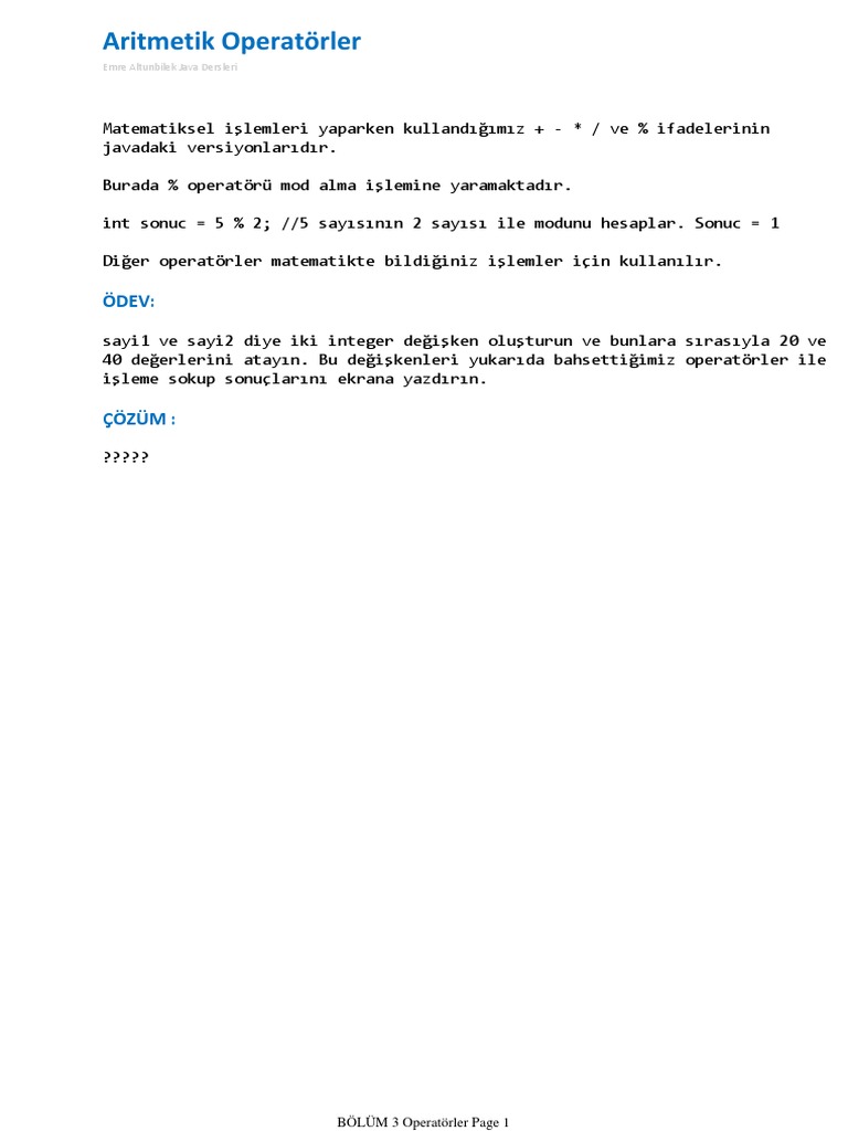 Bolum 3 Operatorler | PDF