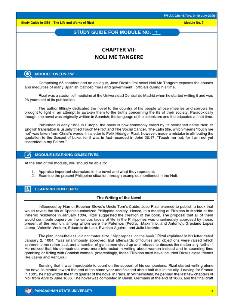 GE9 Module 7 Noli Me Tangere | PDF | History