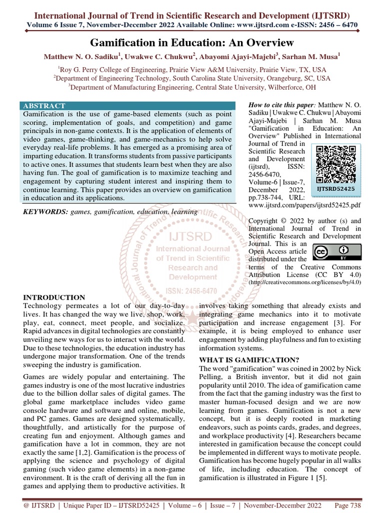 Gamification In Education An Overview Pdf Learning Motivation