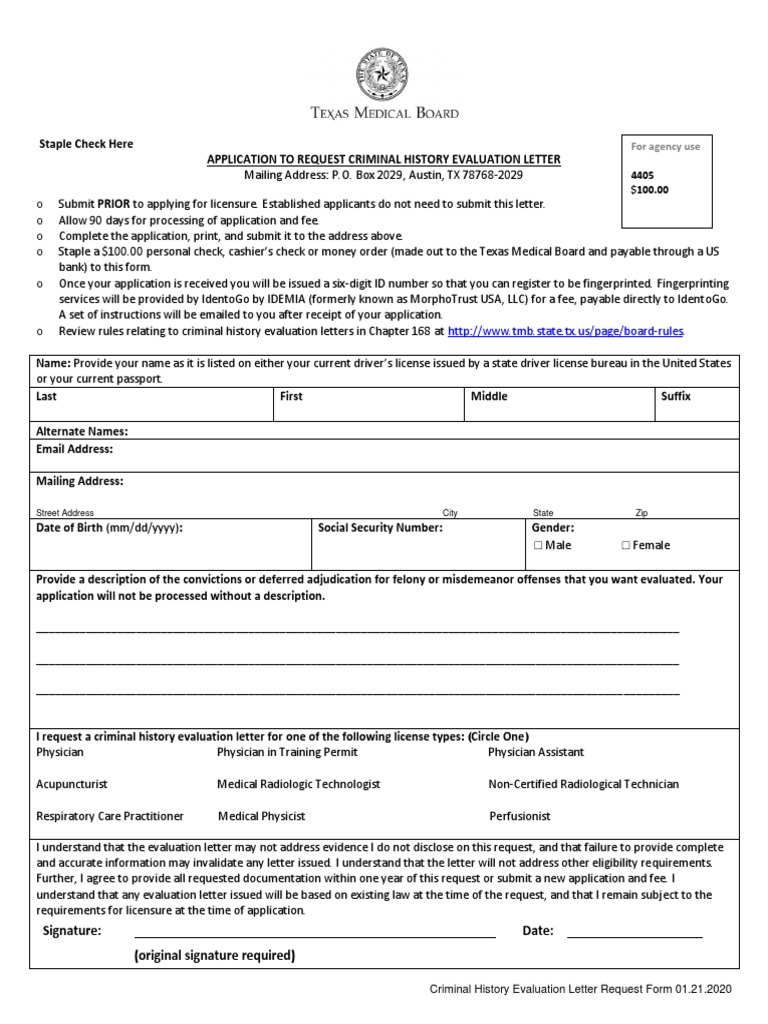 Criminal History Evaluation Request Form | PDF | Criminal Record ...