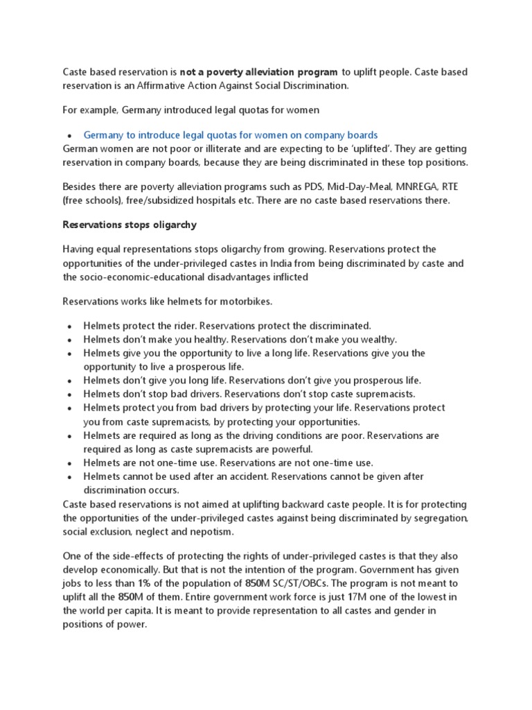 Caste Based Reservation | PDF | Dalit | Discrimination