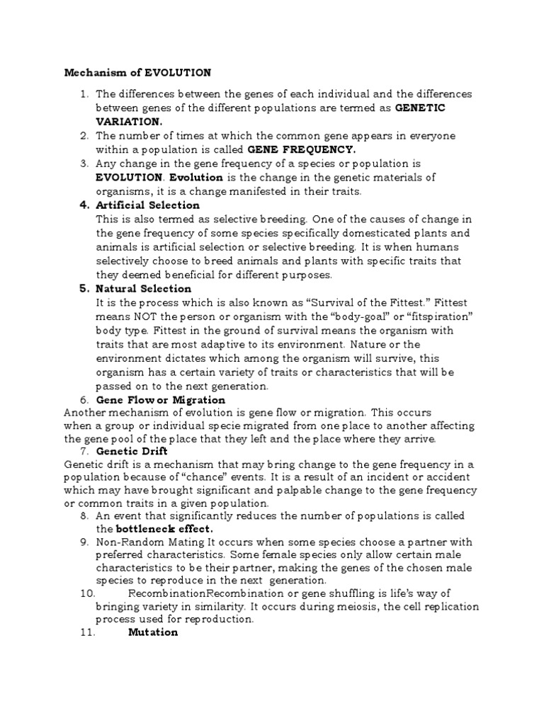 Mechanism of EVOLUTION | PDF | Evolution | Natural Selection