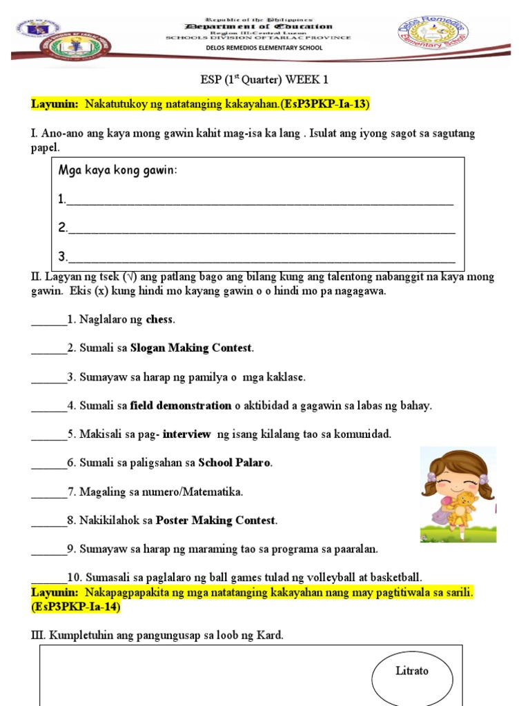 ESP 1stQ. TAGALOG | PDF