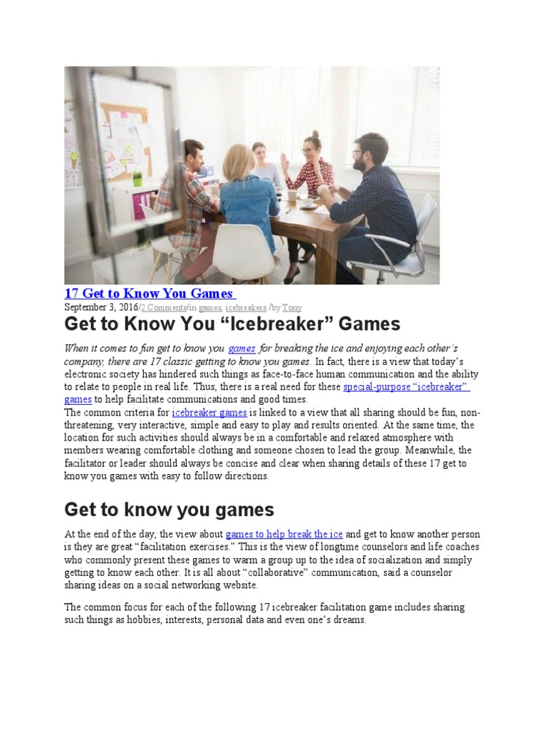 17 Get To Know You Games | PDF | Truth | Communication