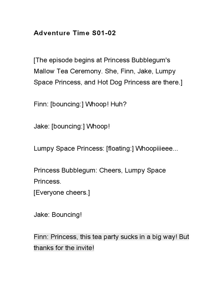 Adventure Time Script S01-02 | PDF | Television Series Created
