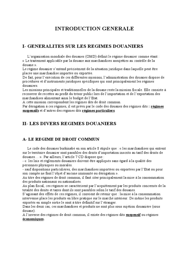 Régimes douaniers au Burkina Faso | PDF | Diplomatie | Mission diplomatique