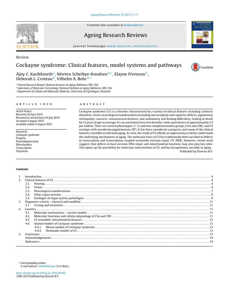 Cockayne Syndrome Clinical Features Source Elsevier SO 2017 ...