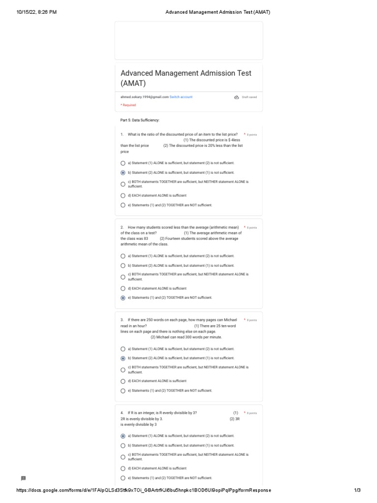 Advanced Management Admission Test (AMAT) | PDF | Mean | Mathematics
