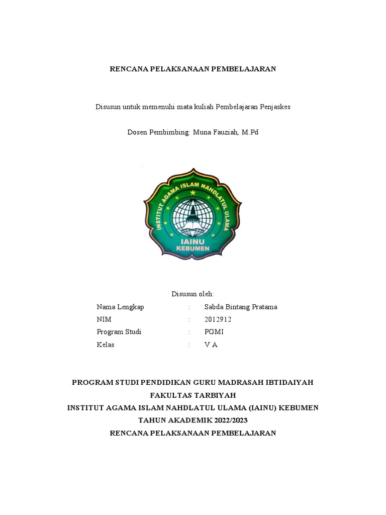 Sabda Bintang P. RPP Pjok Kelas 5 Semester 1 | PDF