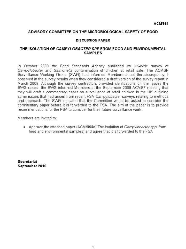 Advisory Committee On The Microbiological Safety of Food | PDF ...