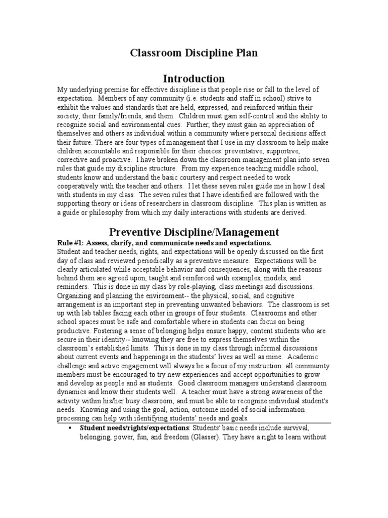 Classroom Discipline Plan | PDF | Classroom Management | Classroom