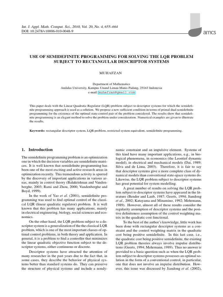 Use Of Semidefinite Programming For Pdf Mathematical Optimization Mathematical Concepts