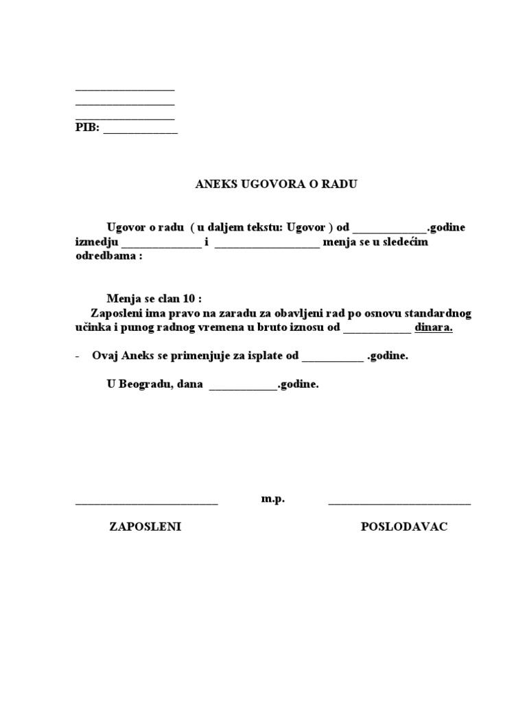 Aneks Ugovora o Radu Bruto | PDF