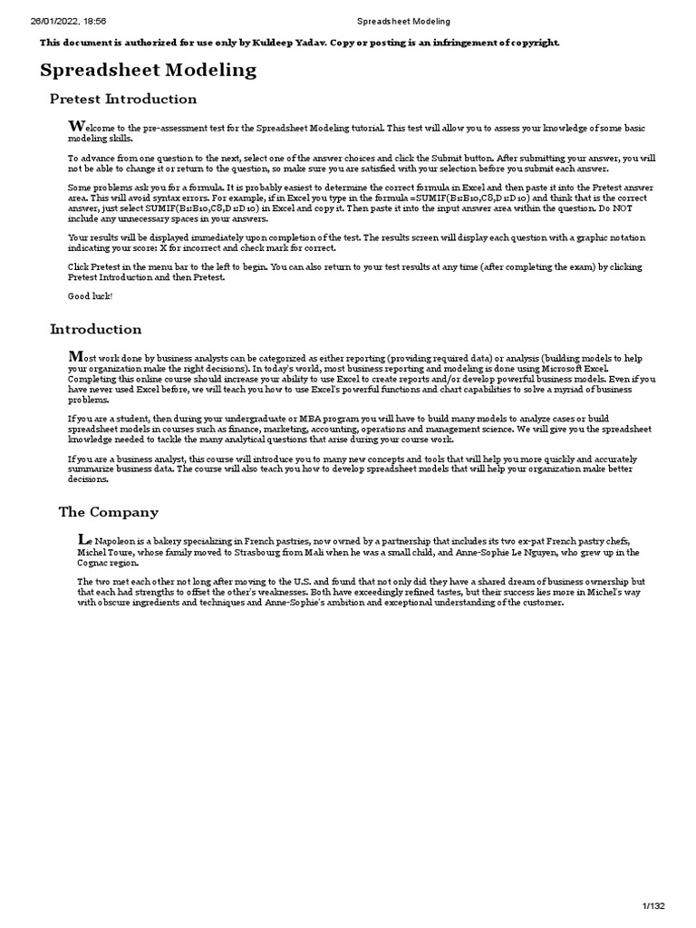 Spreadsheet Modeling | PDF | Microsoft Excel | Spreadsheet