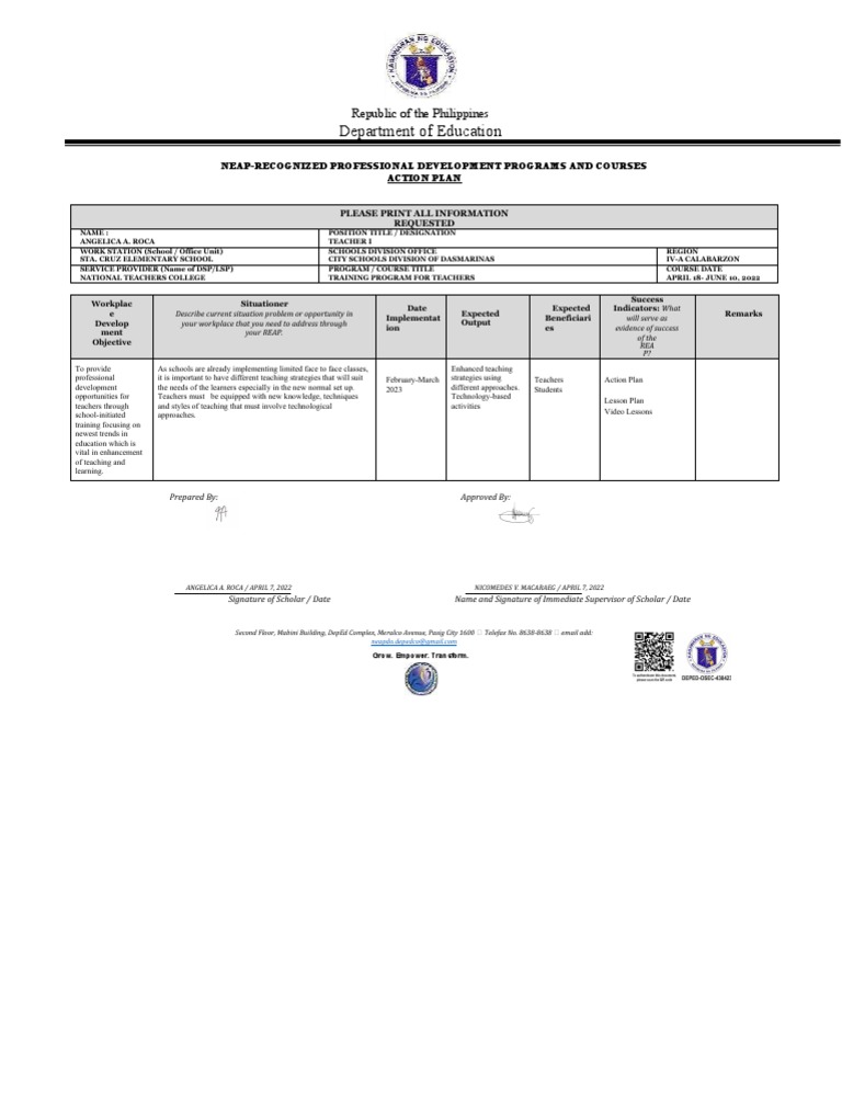 Action Plan (Neap PDP) | Download Free PDF | Teachers | Change