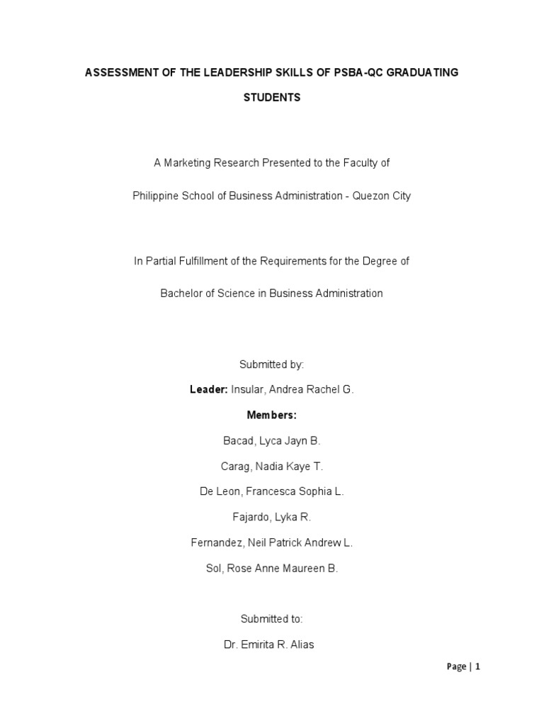 Assessment of The Leadership Skills of Psba QC Graduating Students ...