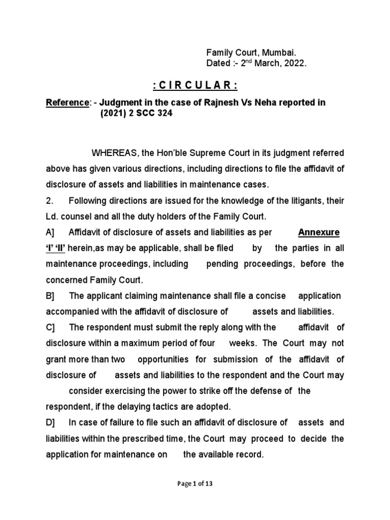 Guidelines for Filing Affidavits of Disclosure of Assets and Liabilities in Maintenance Cases ...