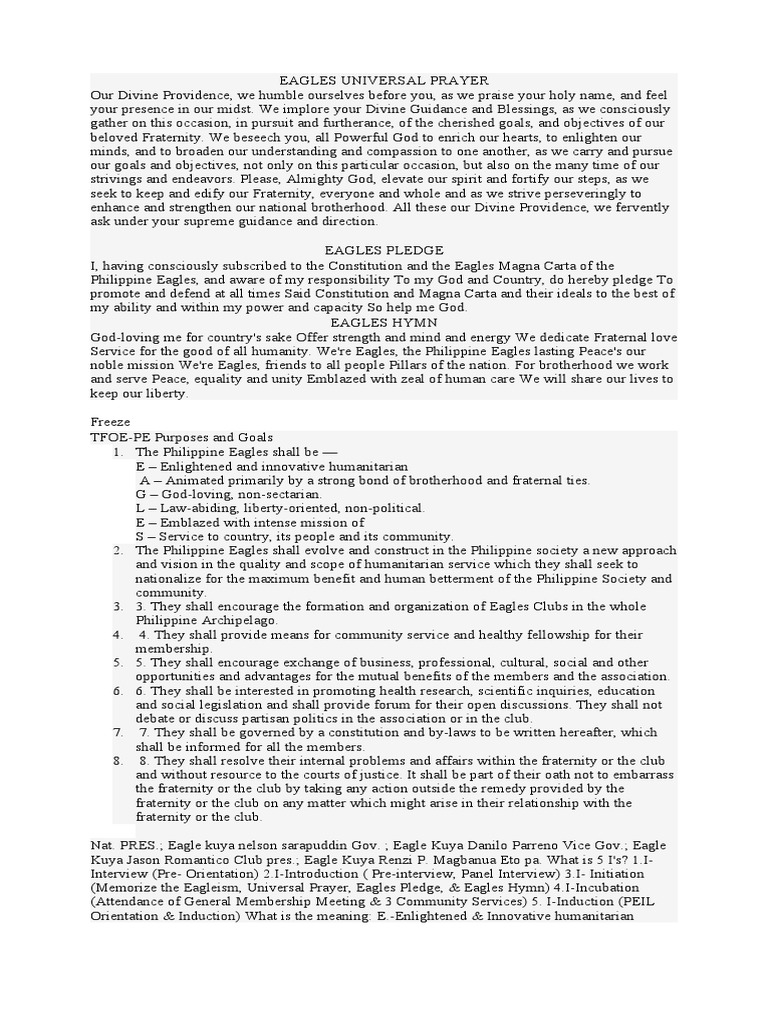 Eagles Universal Prayer and Pledge | PDF | Social Science