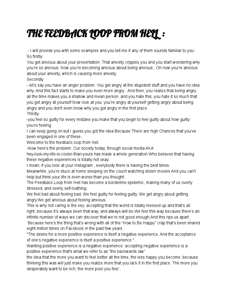 Understanding the Feedback Loop from Hell | PDF | Experience | Anxiety