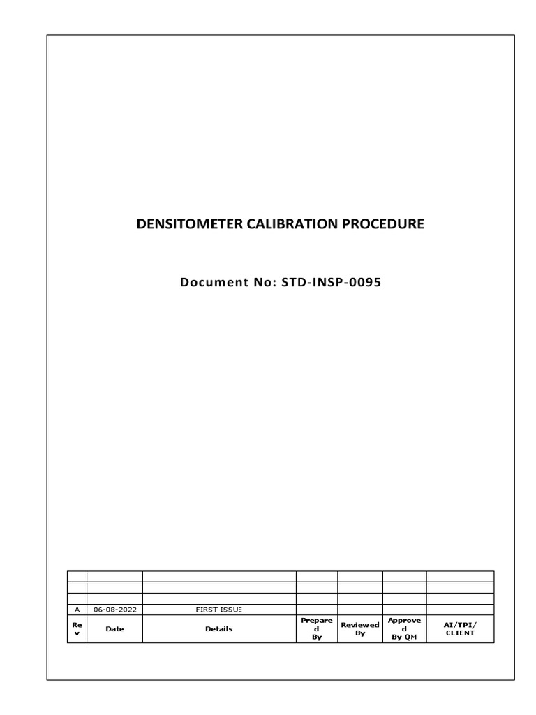 Std-Insp-0095 (Densitometer Calibration Procedure | PDF | Calibration ... Std-Insp-0095 (Densitometer Calibration Procedure | PDF | Calibration ...
