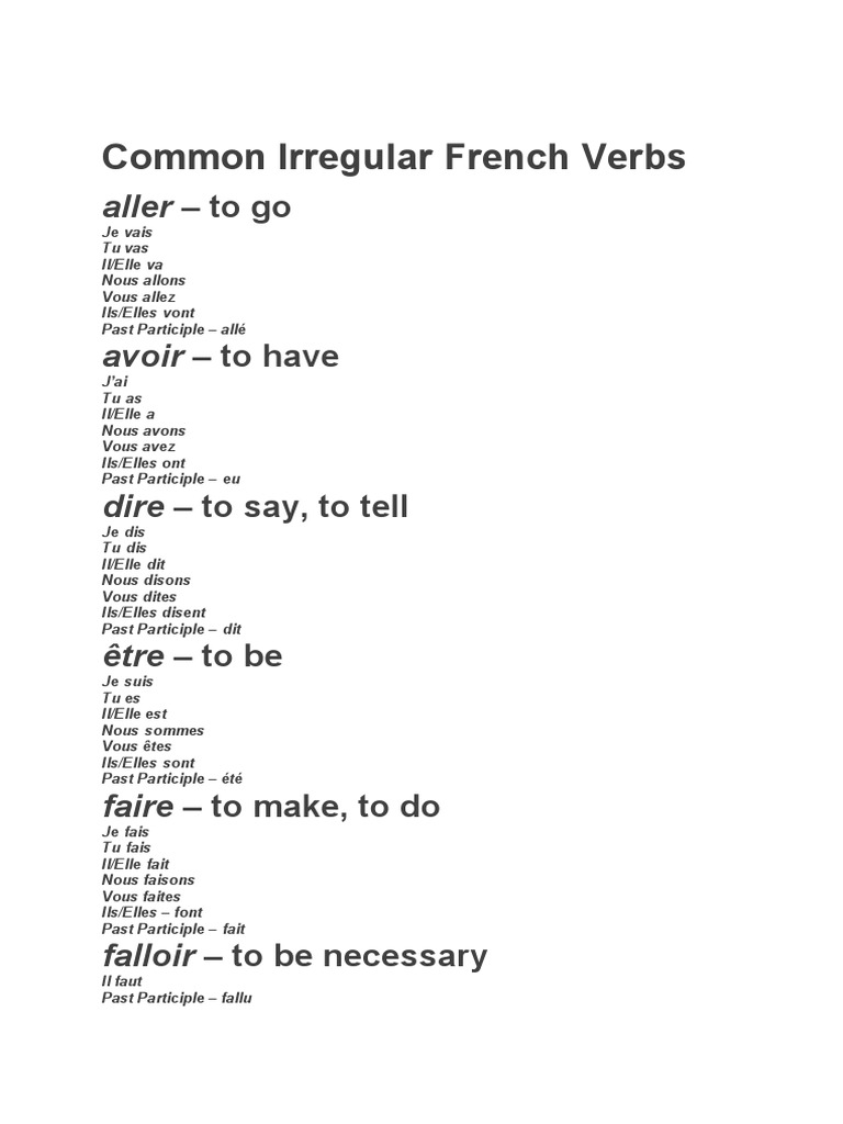 Common Irregular French Verbs | PDF