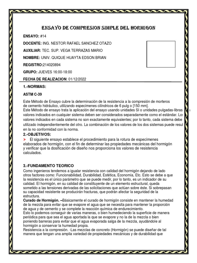 Ensayo de Compresión del Hormigón | PDF | Resistencia a la tracción ...