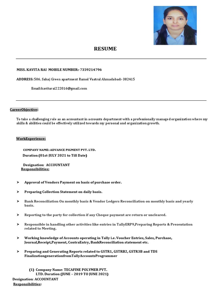 Resume Format | PDF | Payments | Voucher