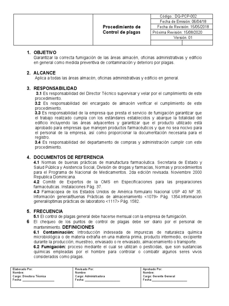 Procedimiento Control de Plagas | PDF | Farmacia | Pesticida
