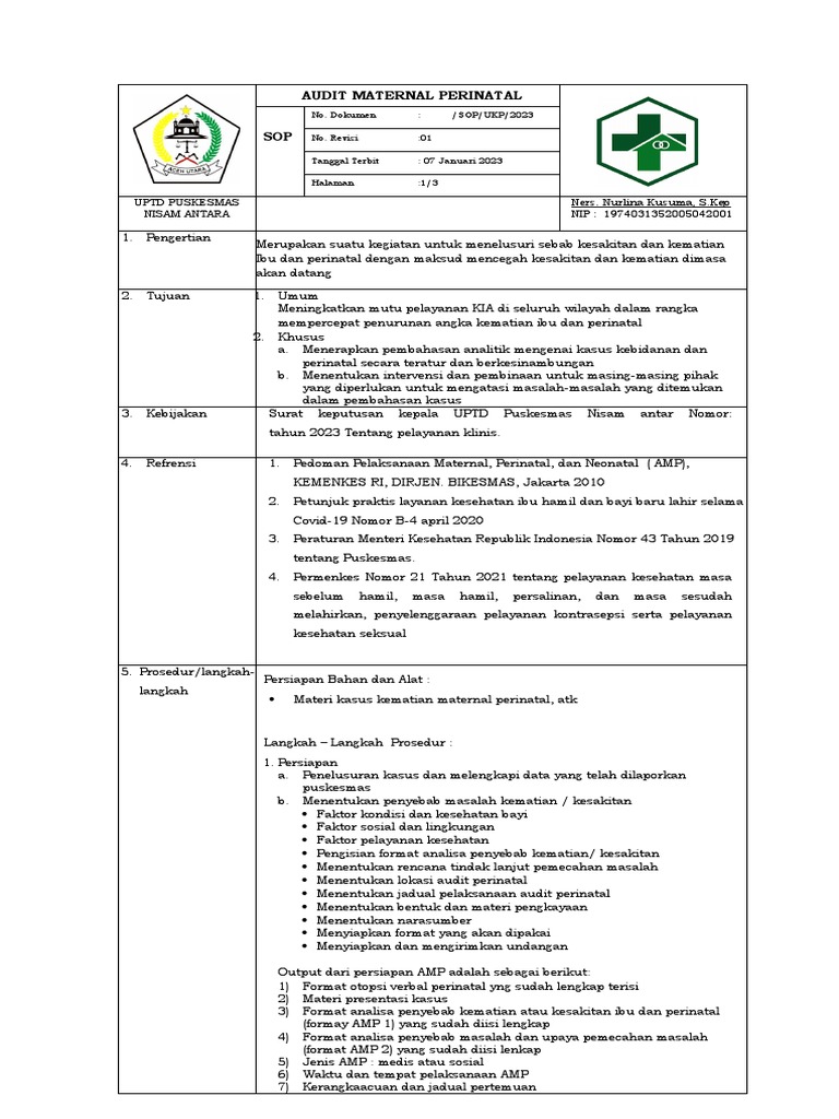 SOP Audit Maternal Perinatal | PDF | Pengembangan Diri