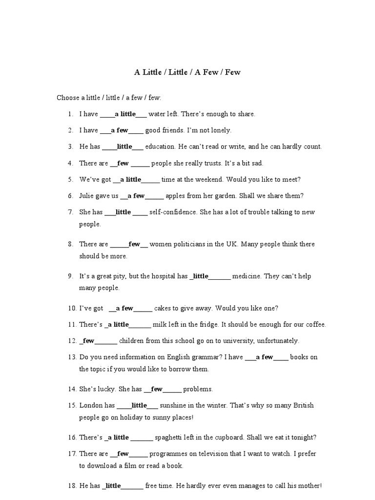 Few A Few Little A Little Exercise 1 | PDF | Wellness