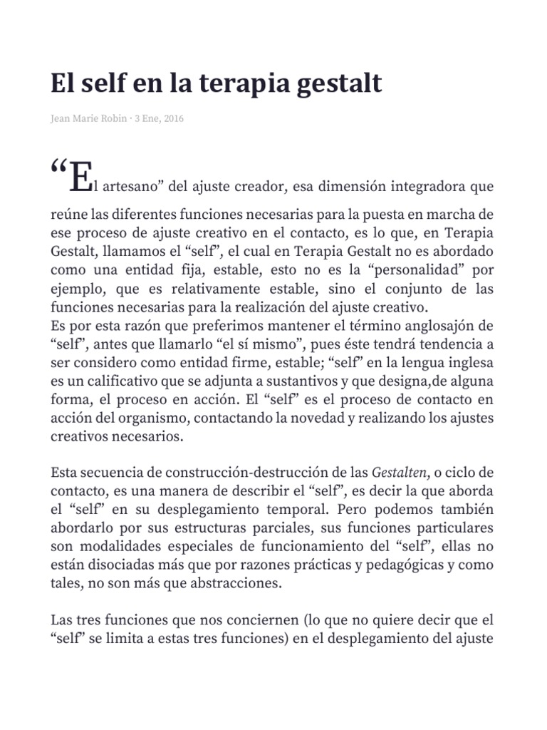 El Self en La Terapia Gestalt ROBINE | PDF | Neurosis | Terapia Gestalt